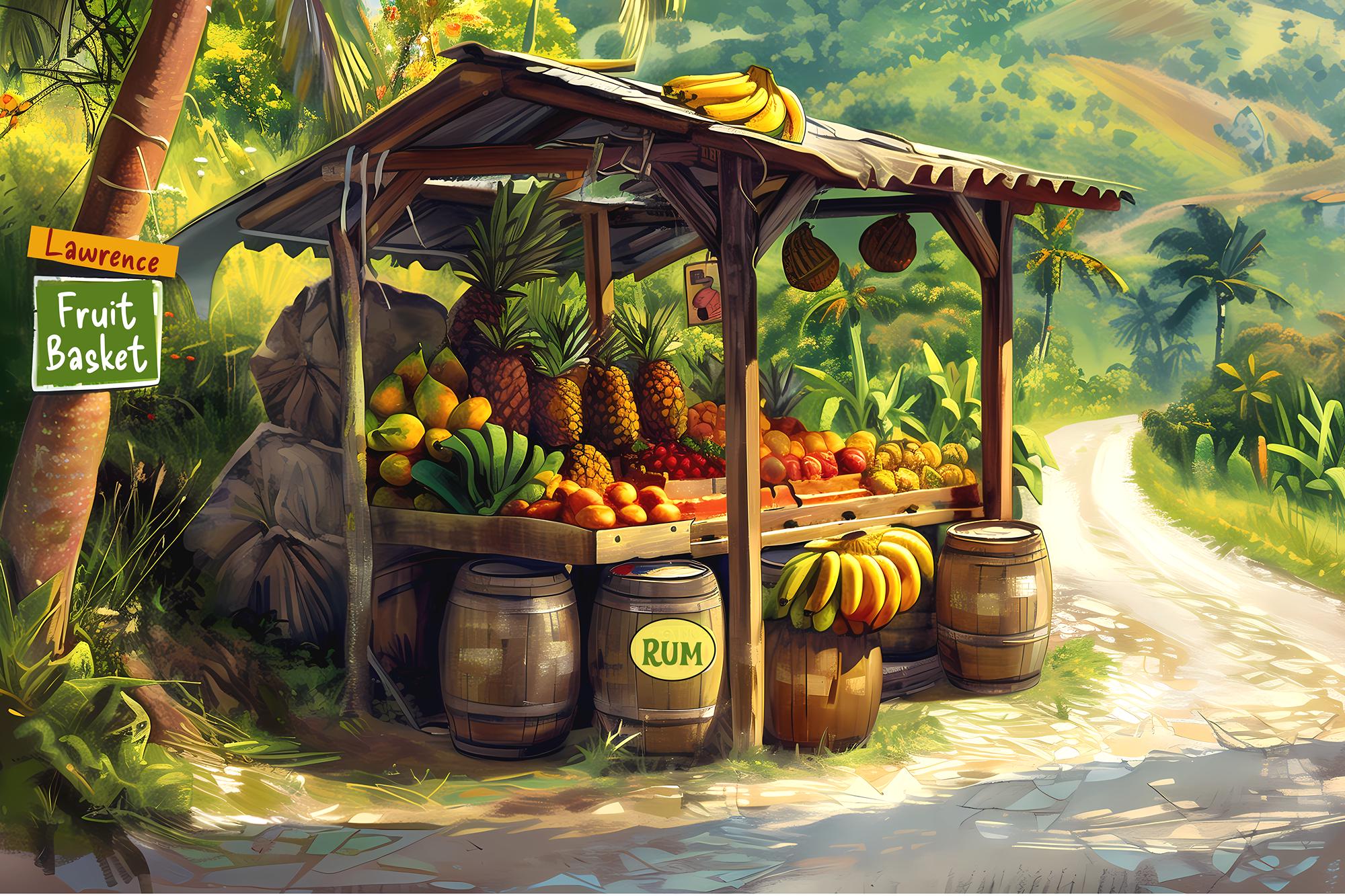 Caribbean Fruit Stall Poster, Jamaican Village Fruit Stand ...