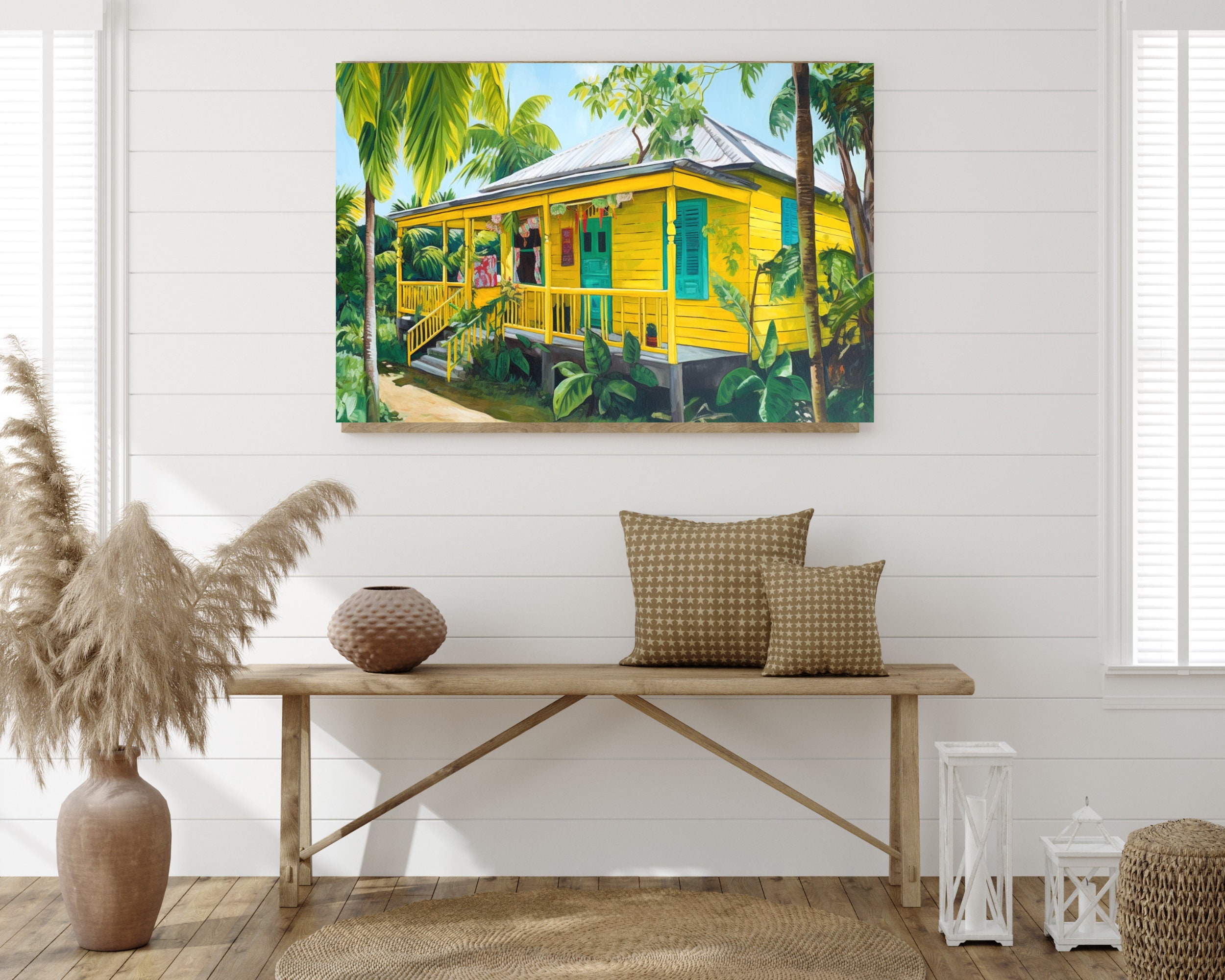 Yellow Chattel House Painting, Bajan Art, Caribbean Wall Decor From ...