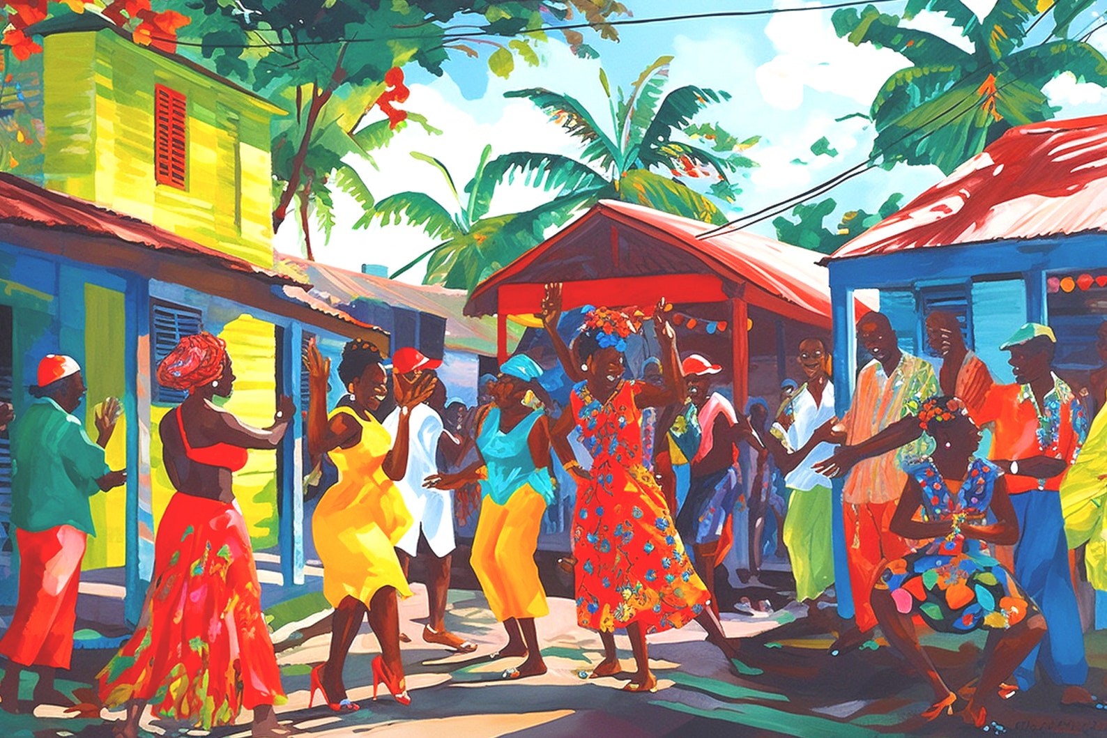 Colorful Caribbean Carnival Art Print: Vibrant Street - Etsy
