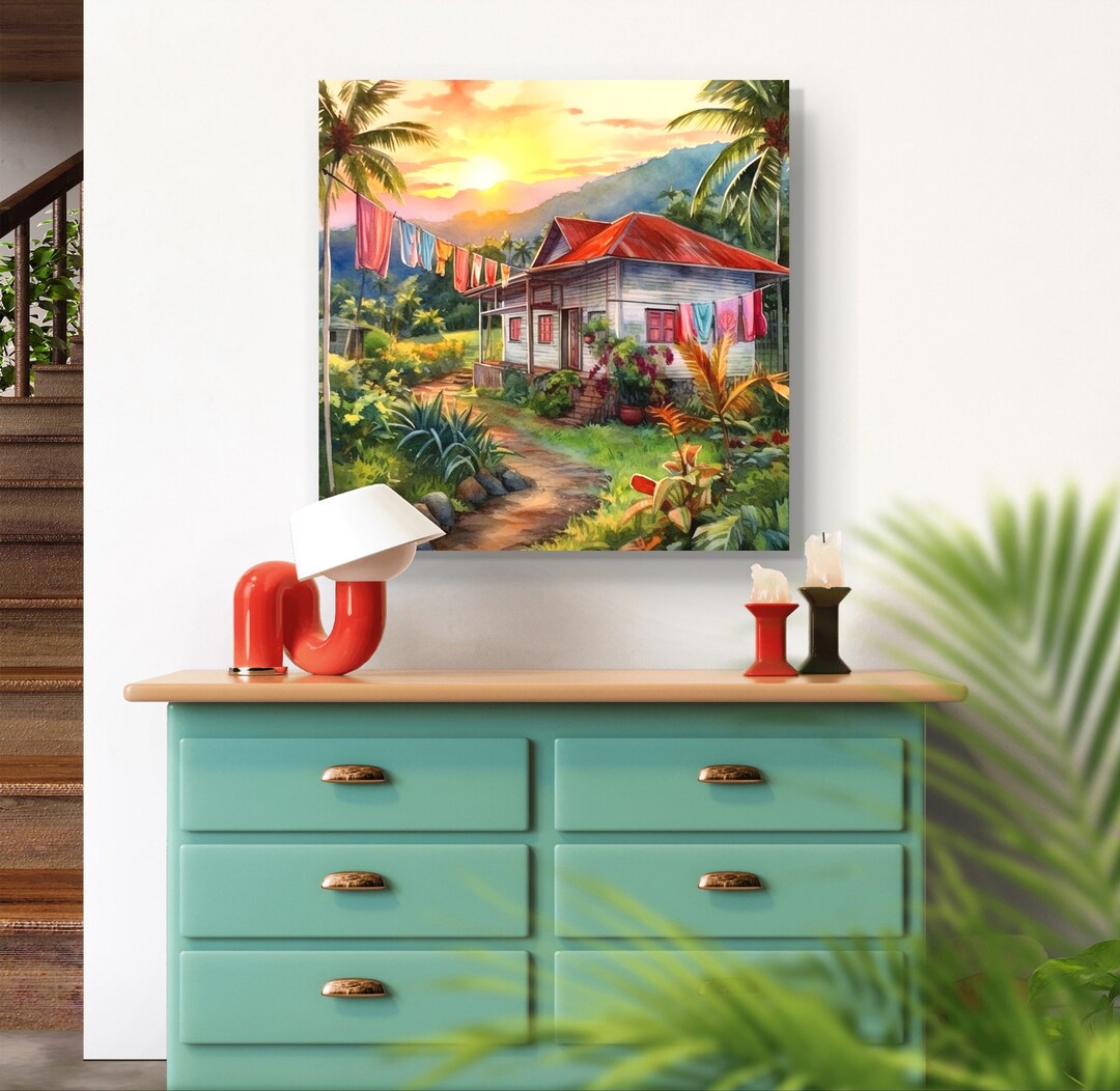 House in Jamaica Hills, Caribbean Canvas Art, Jamaican Art Piece 12x12 ...