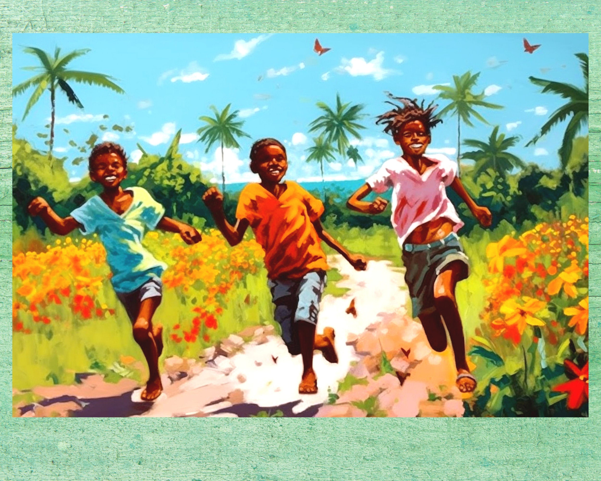 Caribbean Wall Art Print: Boys Having Fun Running Across the - Etsy
