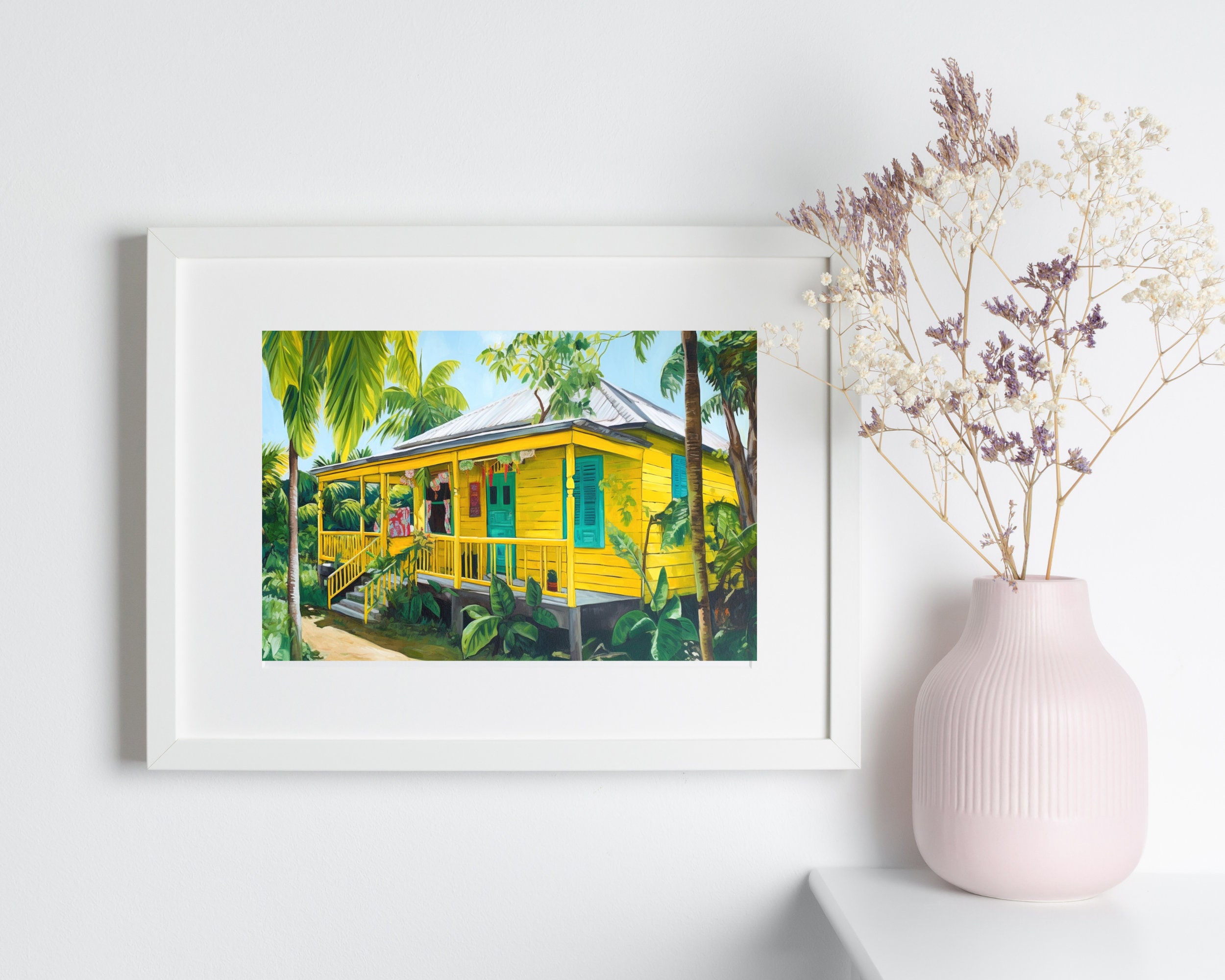 Yellow Chattel House Painting, Bajan Art, Caribbean Wall Decor From ...