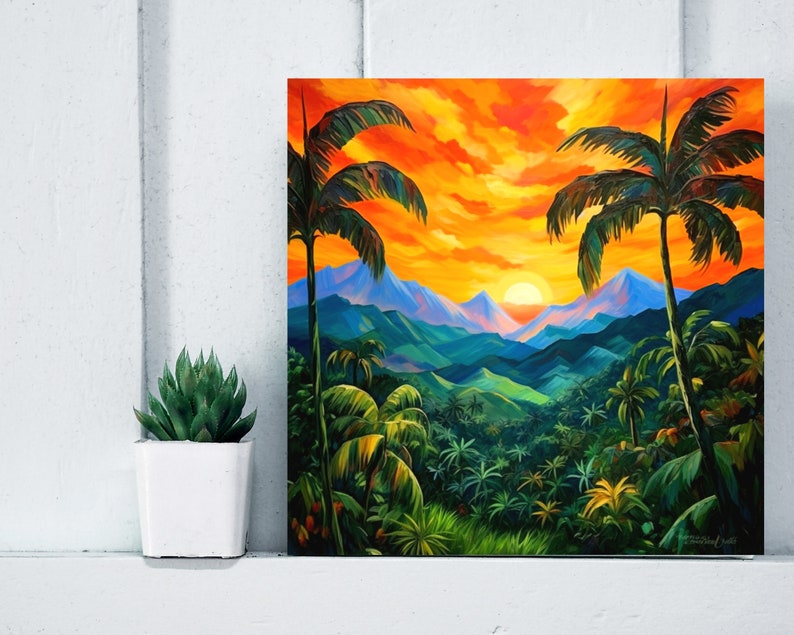 Caribbean Canvas Art of Jamaican Mountains With Sunset. This Jamaica ...