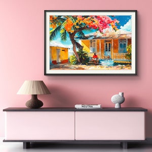 Grenada Artwork Poster Print of Caribbean House With Mango Tree ...