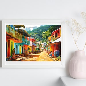Dominica Wall Art - More Village Life, Caribbean Wall Art of Village in ...