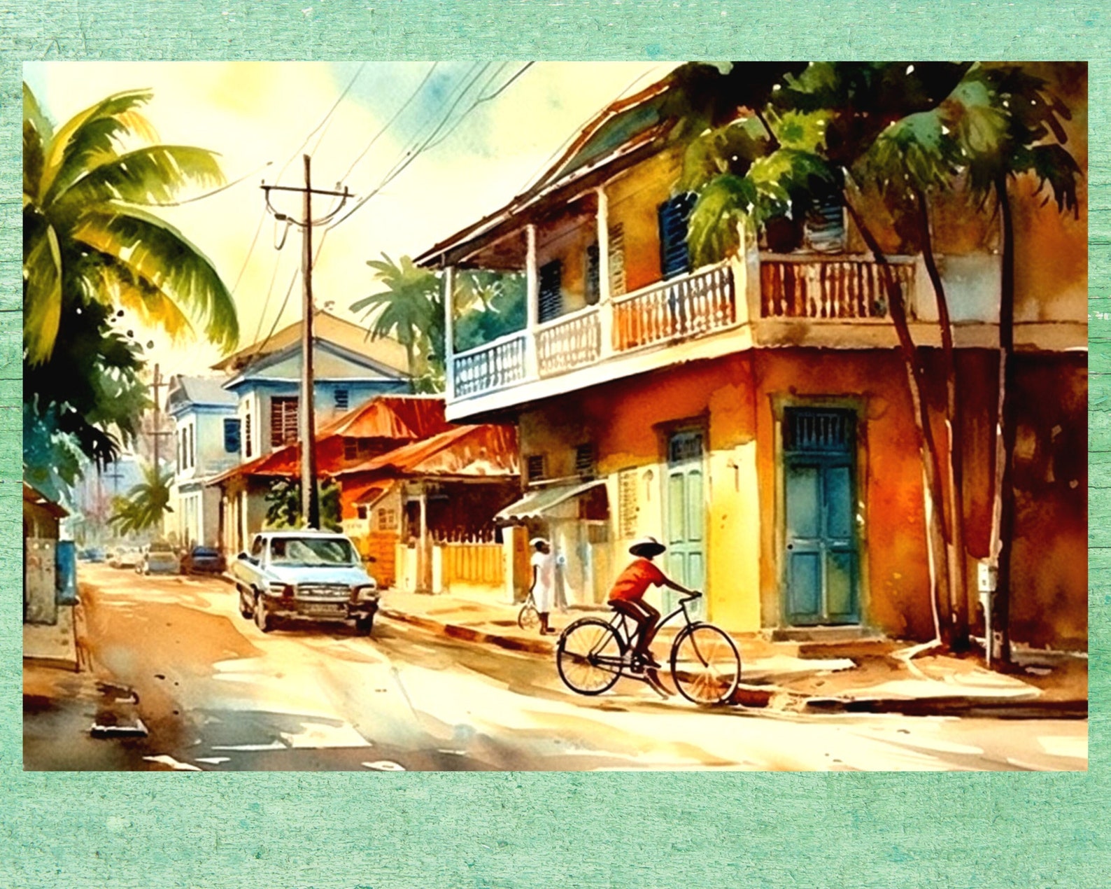 Trinidad Art of Caribbean Street Scene in Watercolour Painting Poster ...