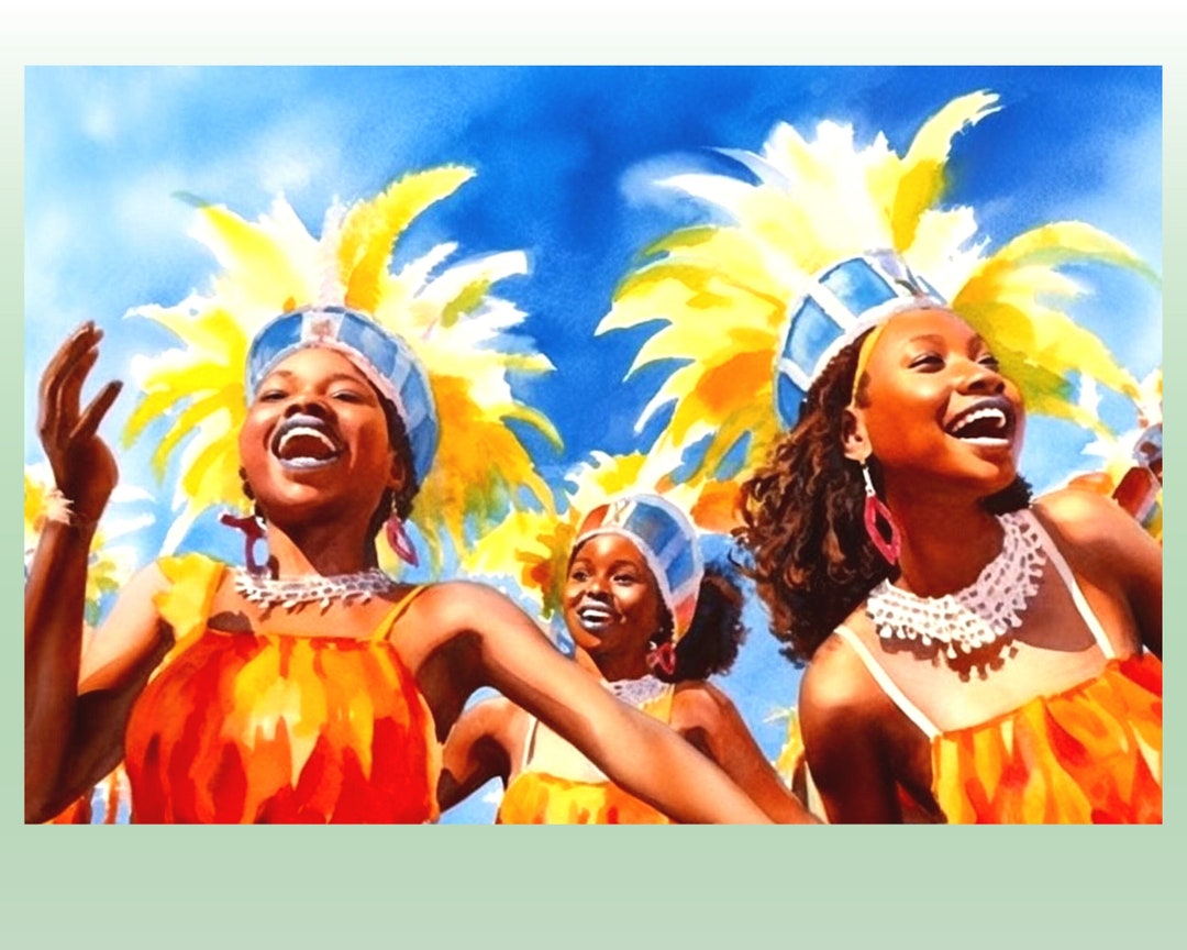 Caribbean Carnival Painting of Girls in Trinidad Playing Mas - Etsy