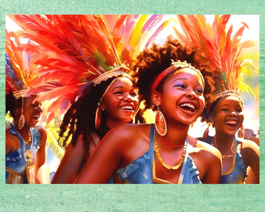 Caribbean Carnival Painting of Girls' First Fete Unframed Silk Poster ...
