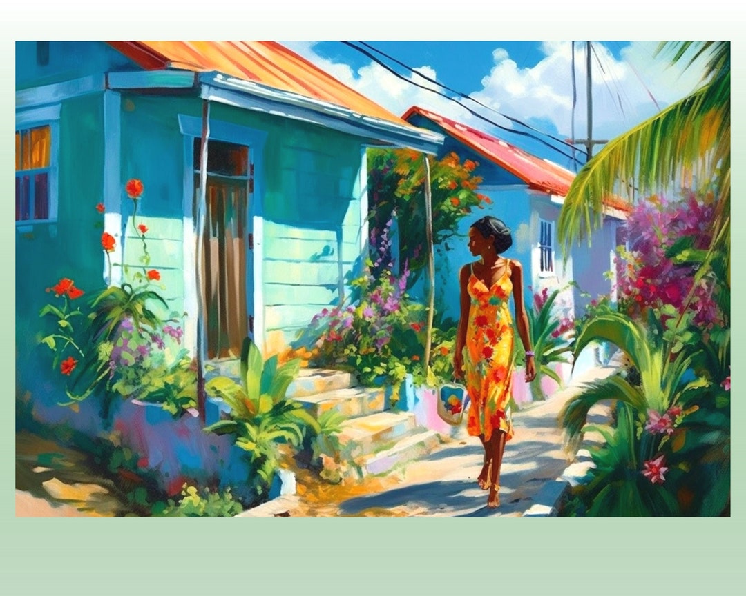 Jamaica Art, Caribbean Wall Decor, Chattel House, Caribbean Art, Silk ...