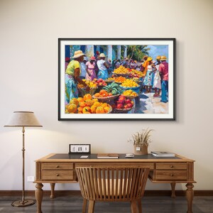 Caribbean Market Poster Print Colorful Marketplace Scene Artistic ...
