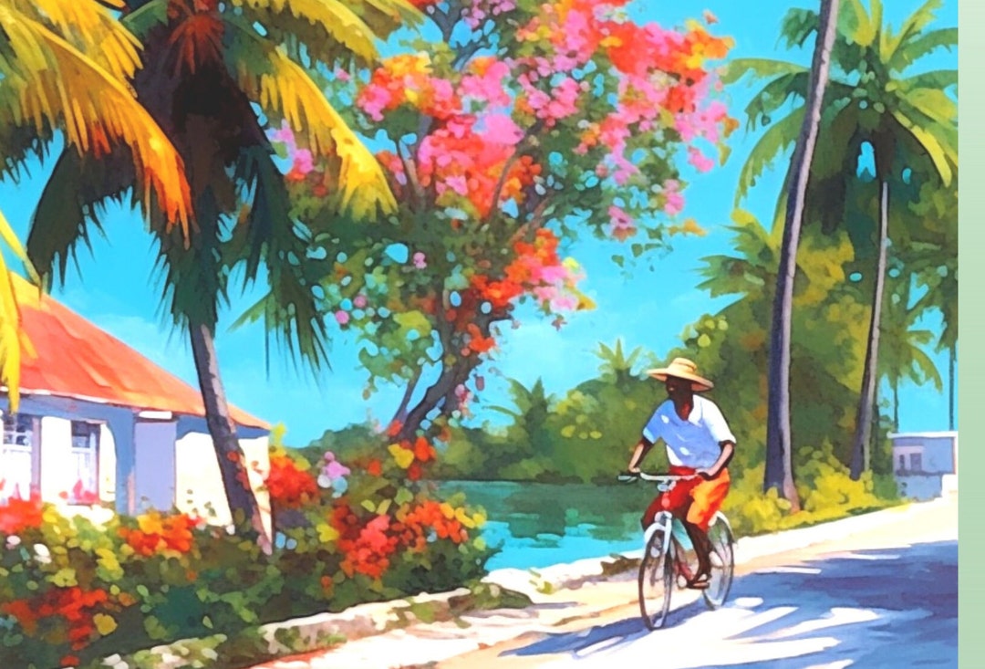 Grenada Print, Man on Bicycle, West Indian, Caribbean Wall Decor, Art ...