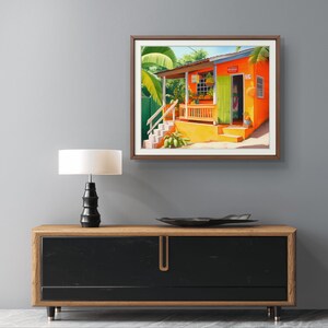 Art for Caribbean House Print Colorful House Painting Caribbean Island ...