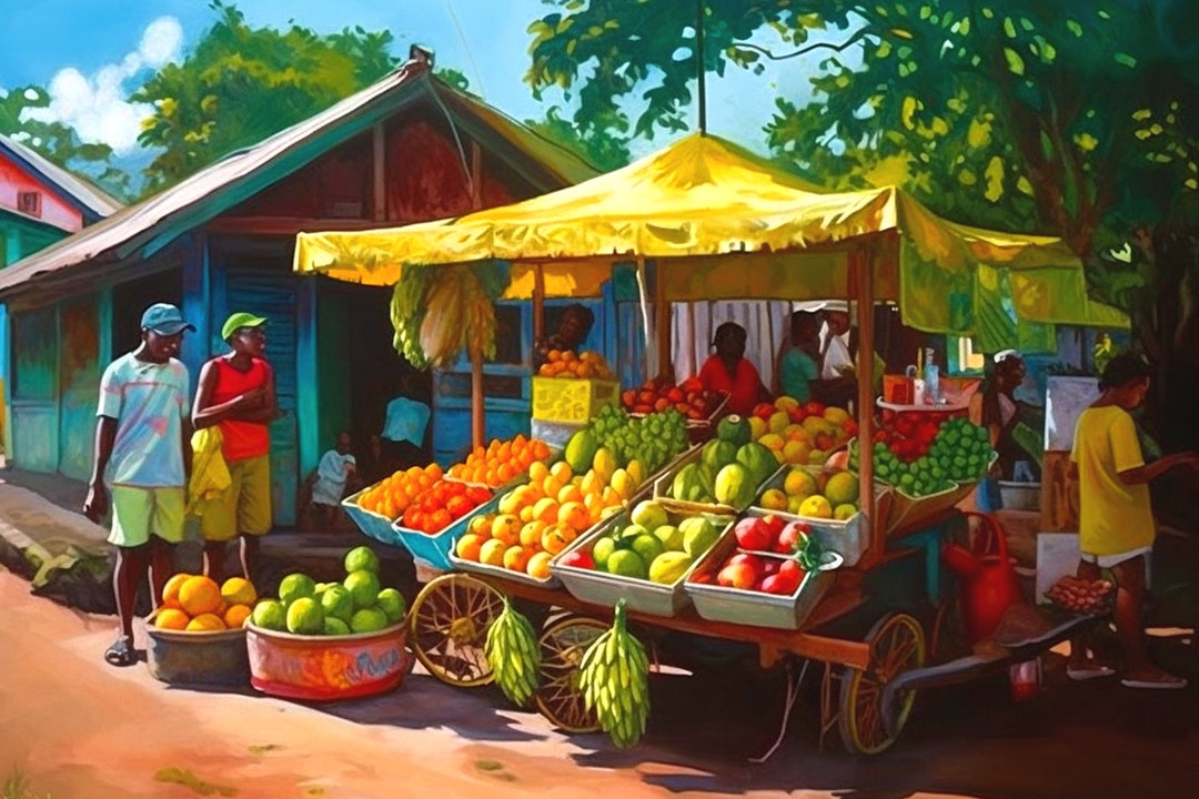 Caribbean Market Print of Stall With Fresh Produce Caribbean Art Gift ...