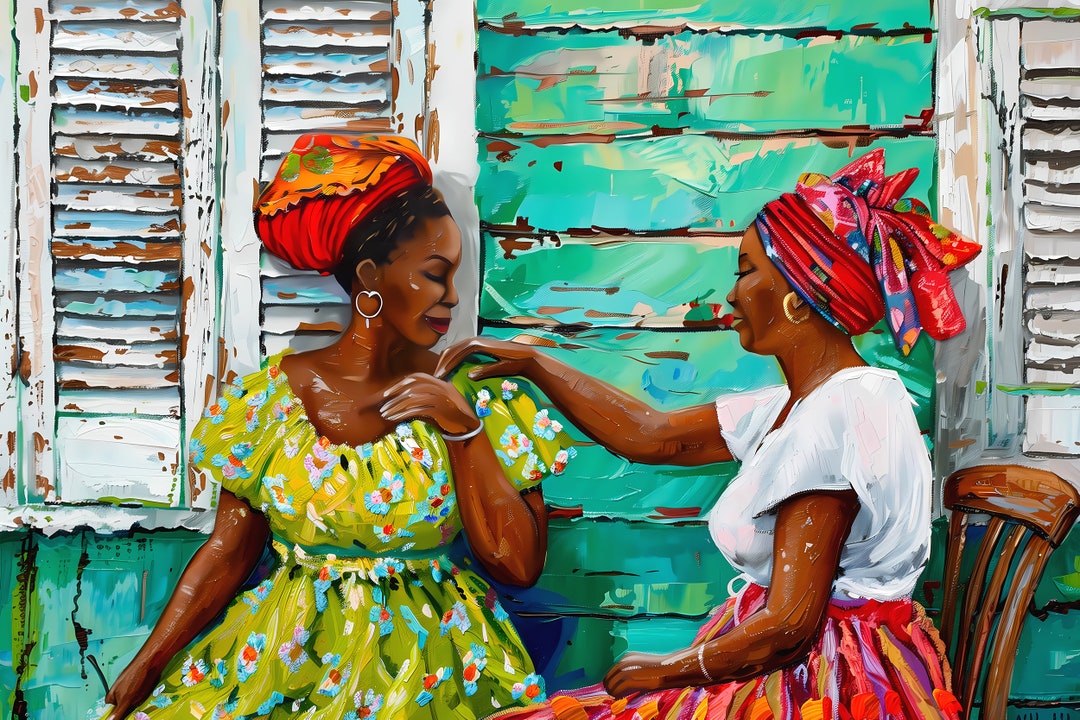 Grenada Art Print Two Ladies Headscarves Caribbean House Caribbean Art ...