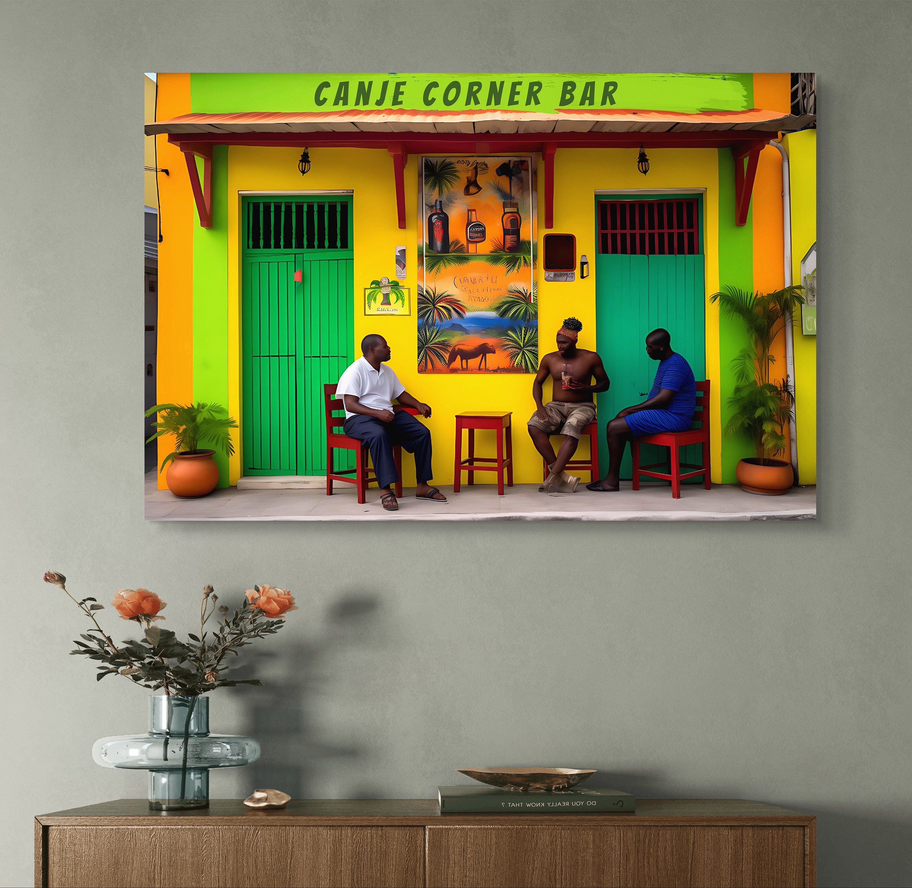 Canje Corner Bar Guyana Print Yellow Caribbean Street Bar Guyana Art ...