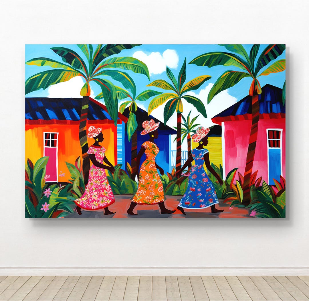 Trinidad and Tobago Print Giclee of Three Ladies Walking Through a ...