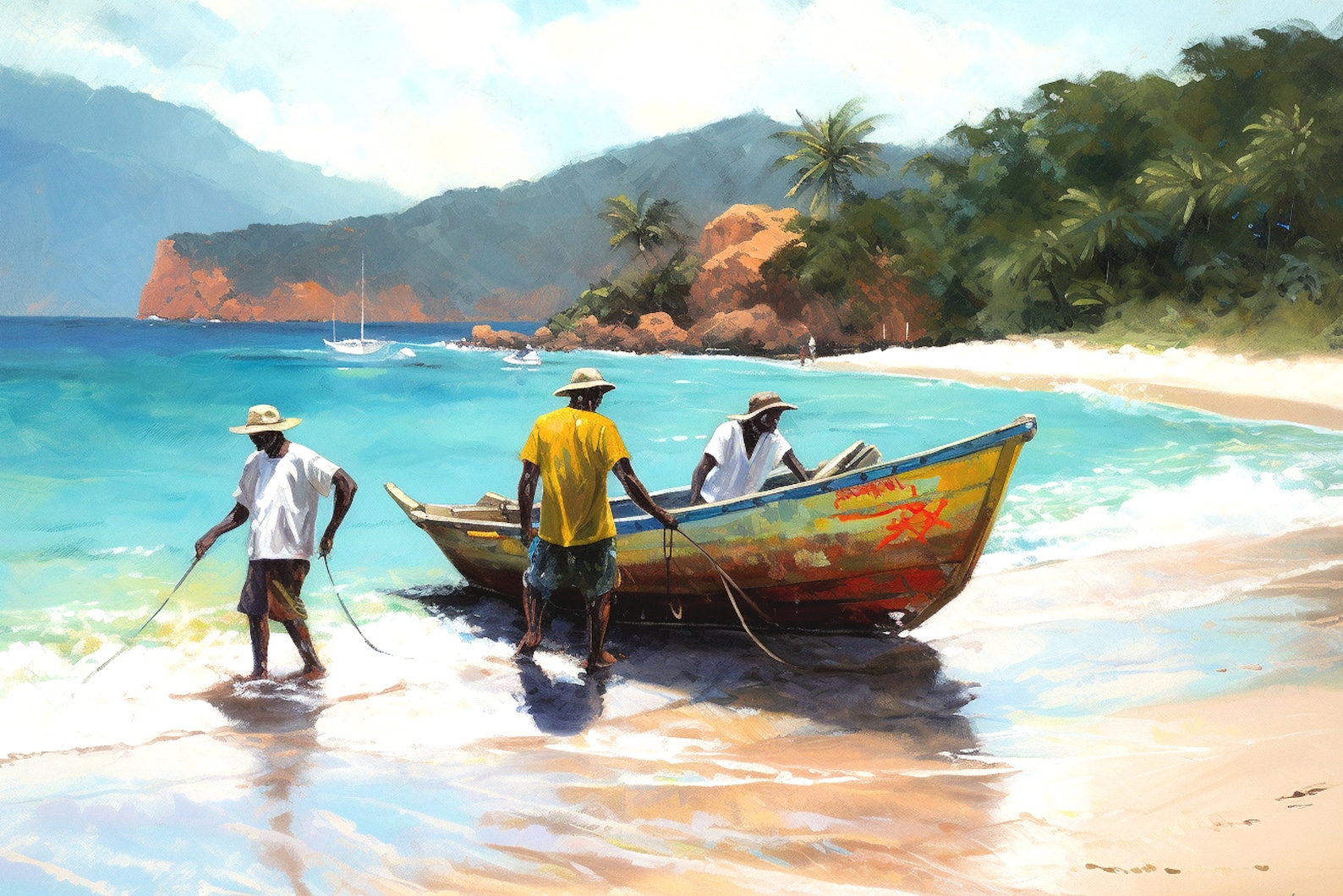 Grenada Art Print of Fishing Boat on Beach Caribbean Fishermen Beach ...