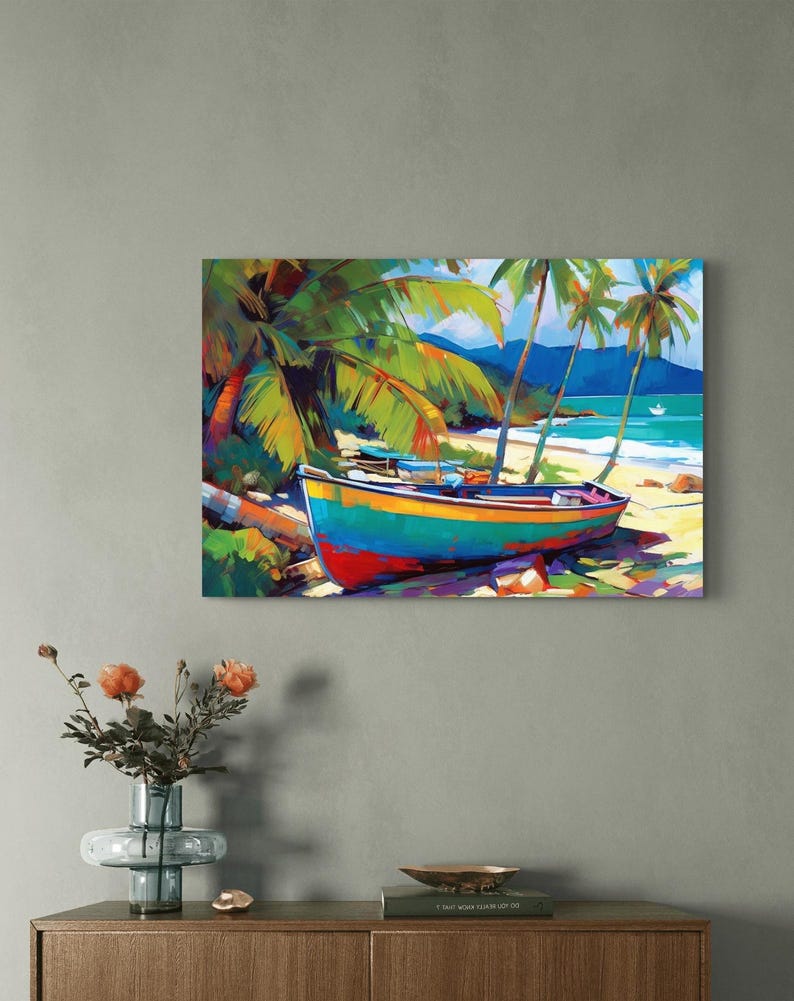 Caribbean Art of Large Boat on Beach Canvas 36x24, 30x20 or 24 X16 ...