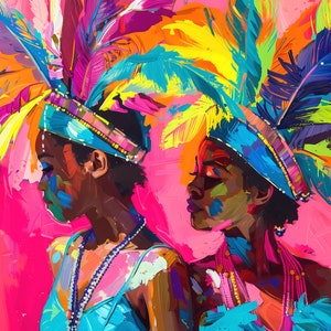 Haitian Art Print of Carnival Girls Ayiti Fete Bright Pink Print ...