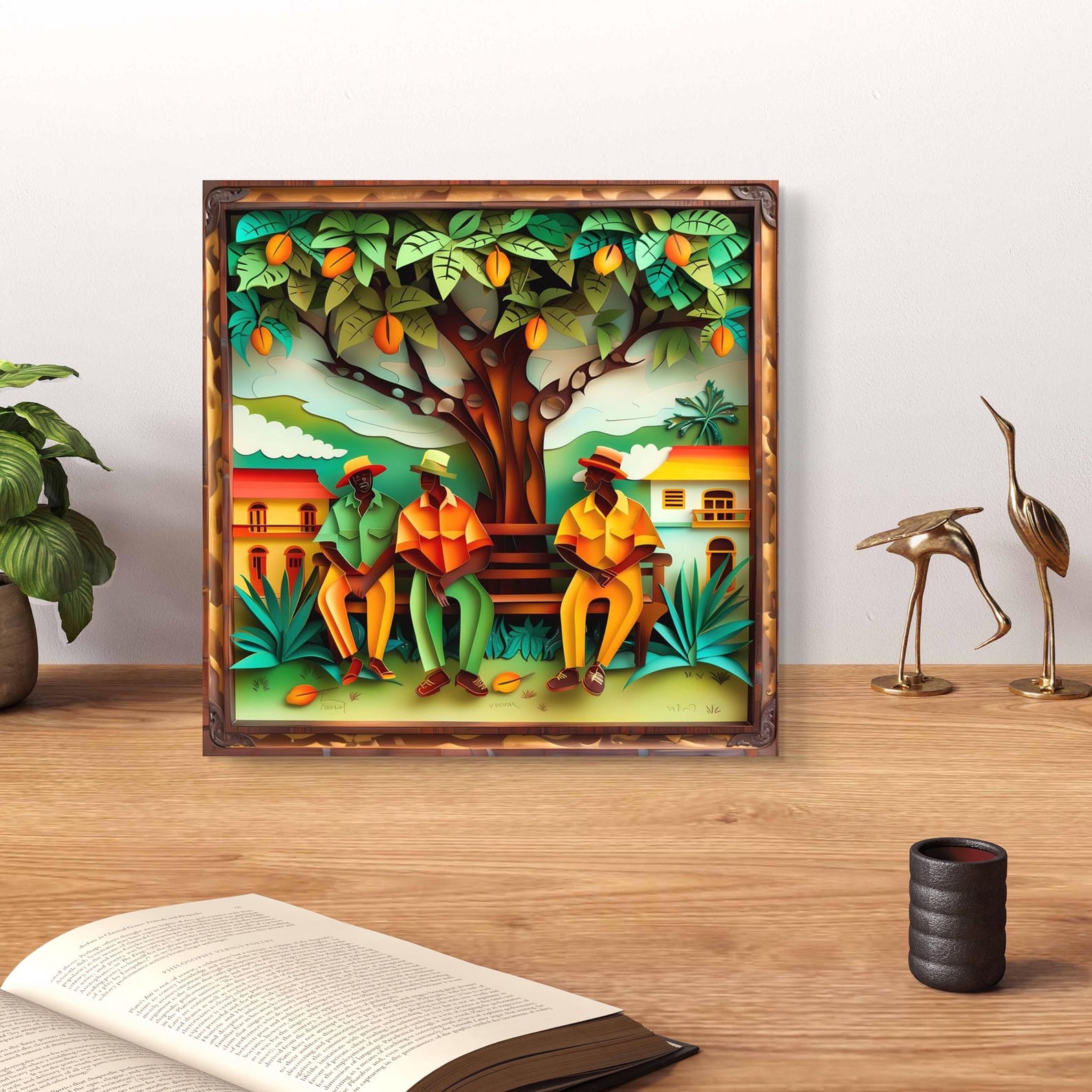 Men Under Mango Tree Art Print - Papercut Style Caribbean Wall Art ...
