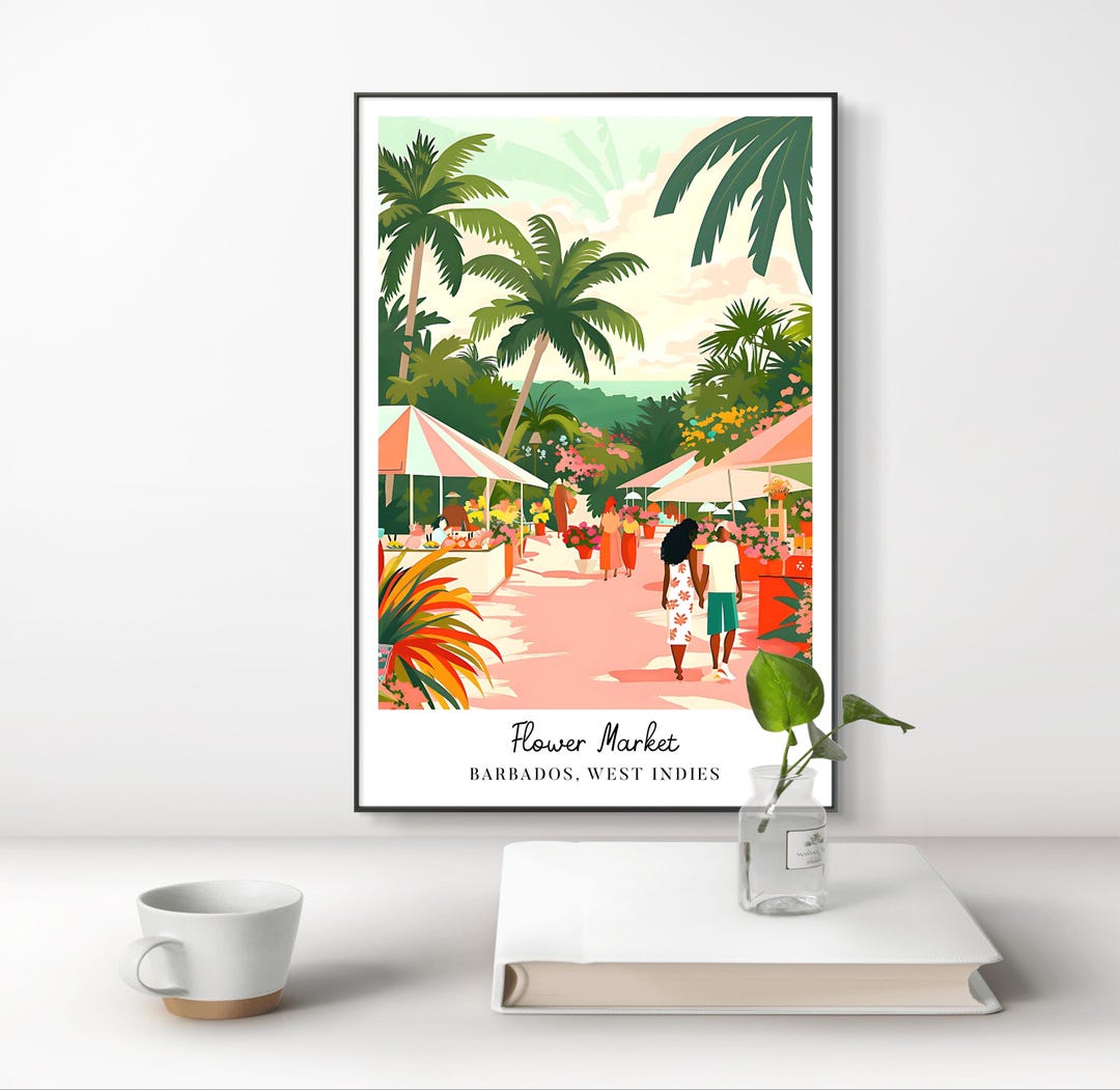 Barbados Flower Market Poster Print Barbados Art Print Gift for Bajan ...