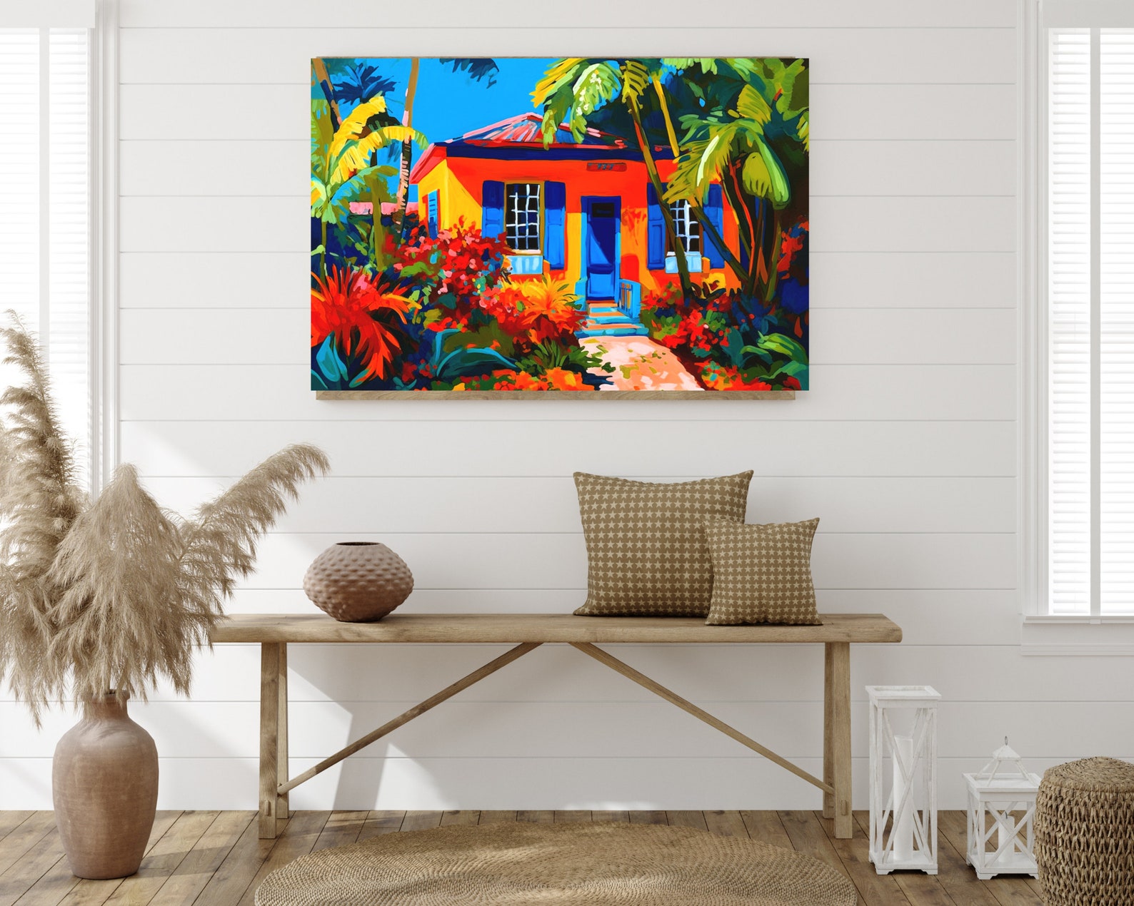 Barbados Print Art, Caribbean Wall Decor, Yellow Caribbean House on the ...