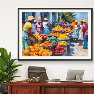 Caribbean Market Poster Print Colorful Marketplace Scene Artistic ...