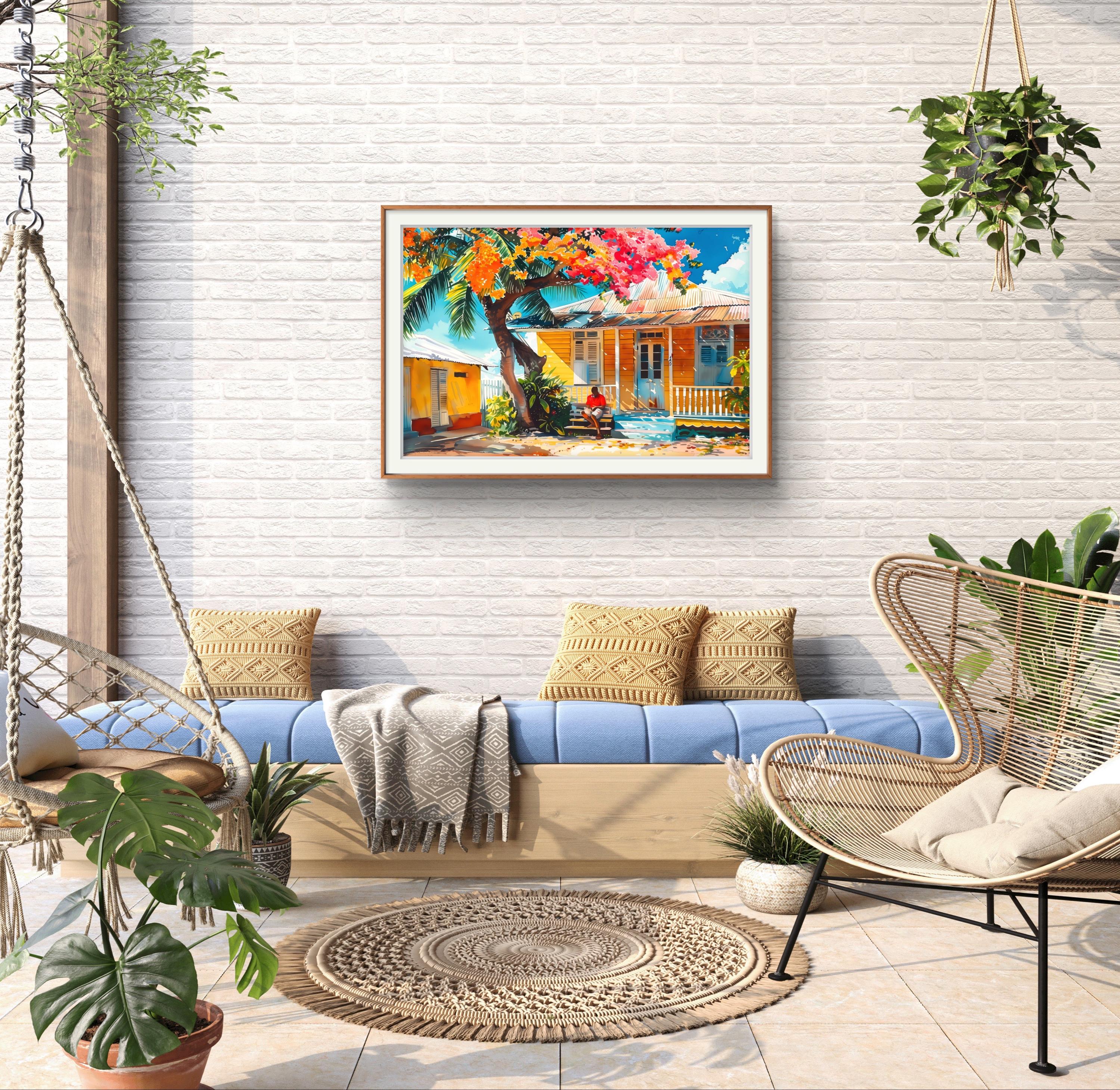Grenada Artwork Poster Print of Caribbean House With Mango Tree ...