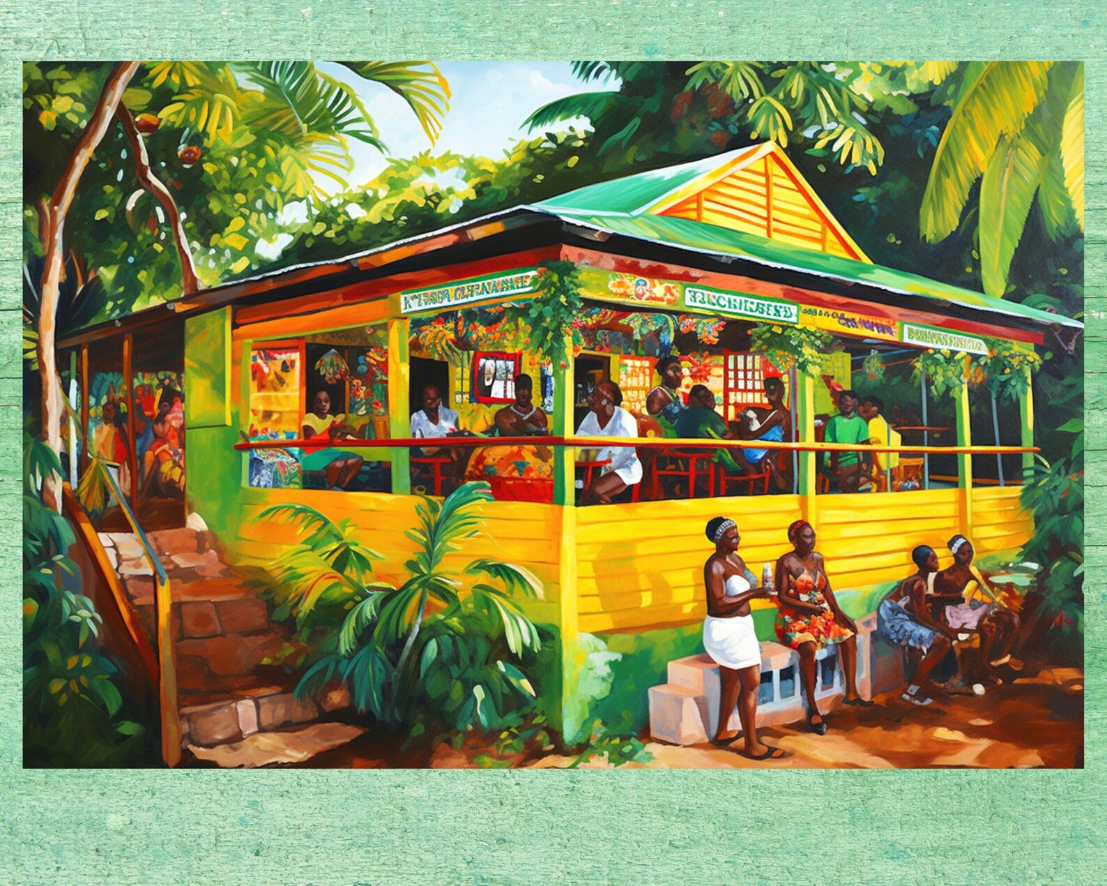 Jamaican Painting Print on Silk Poster or Giclee Print of Sunday at the ...