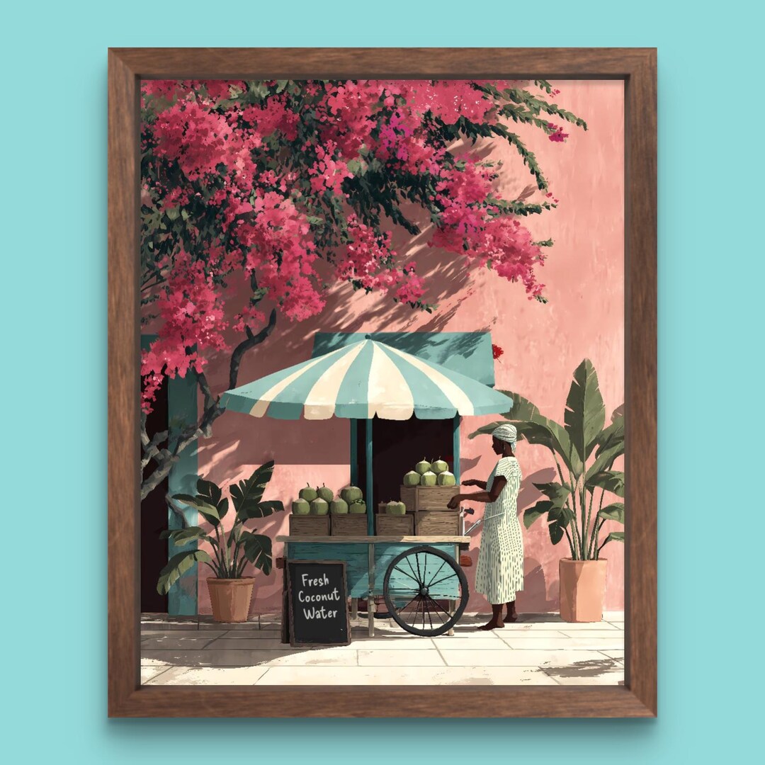Caribbean Coconut Water Cart Art Print | Tropical Kitchen Wall Art ...