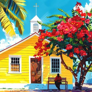 Bright Yellow Island Church – Caribbean Wall Art on 1.25" Deep Canvas ...