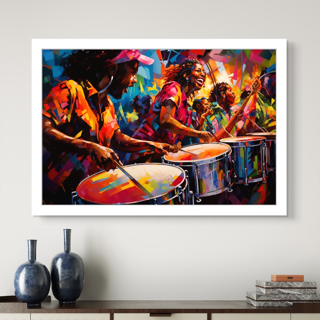 Trinidad Art Painting of Band Playing Carnival Music, Caribbean Gift ...