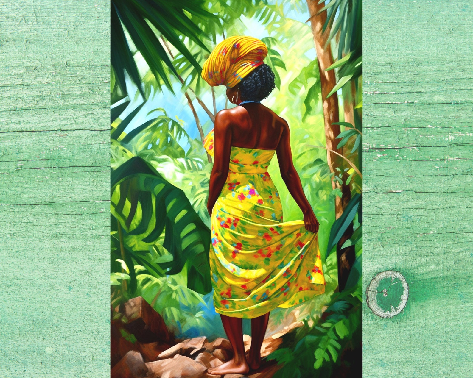 Jamaica Art Print: Woman by the River in Yellow Dress and - Etsy