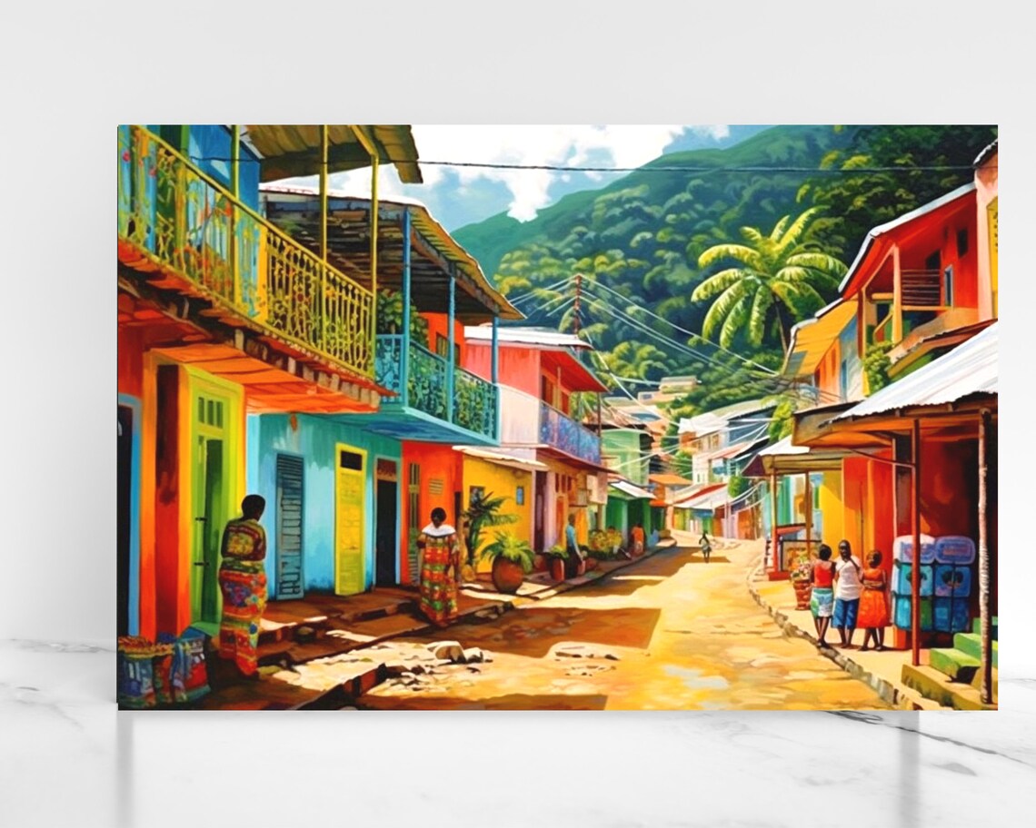 Caribbean Art Canvas, Dominica Art of Lady Wearing Madras Traditional ...