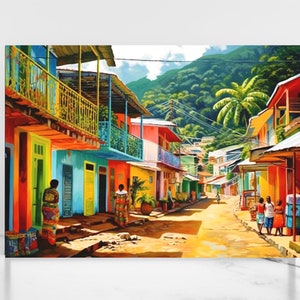 Caribbean Art Canvas, Dominica Art of Lady Wearing Madras Traditional ...
