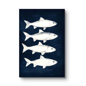 Nautical Print of White Fish on Navy Background Kitchen Wall Decor ...
