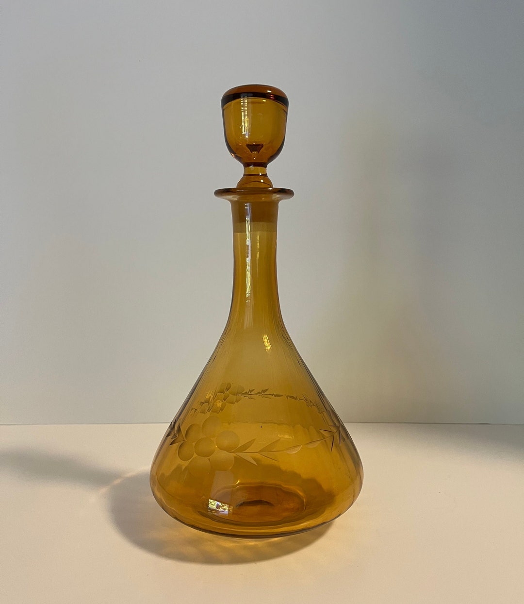 Amber Glass Decanter With Etching - Etsy