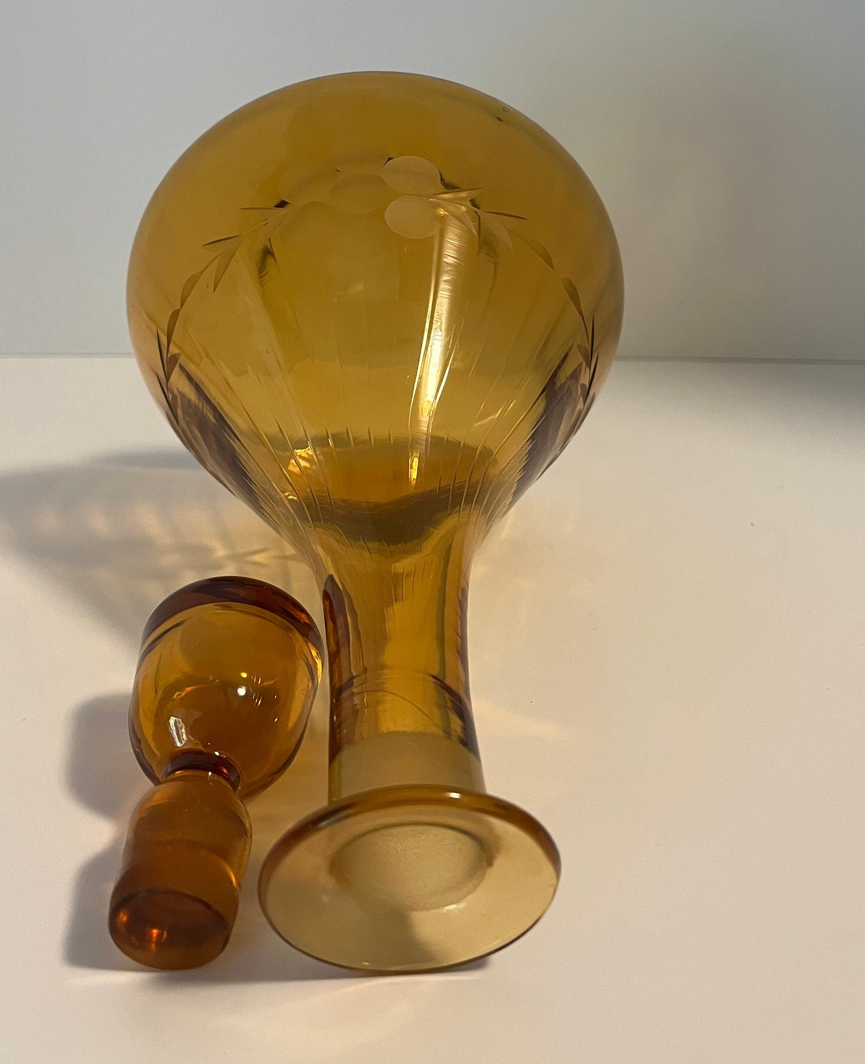 Amber Glass Decanter With Etching - Etsy