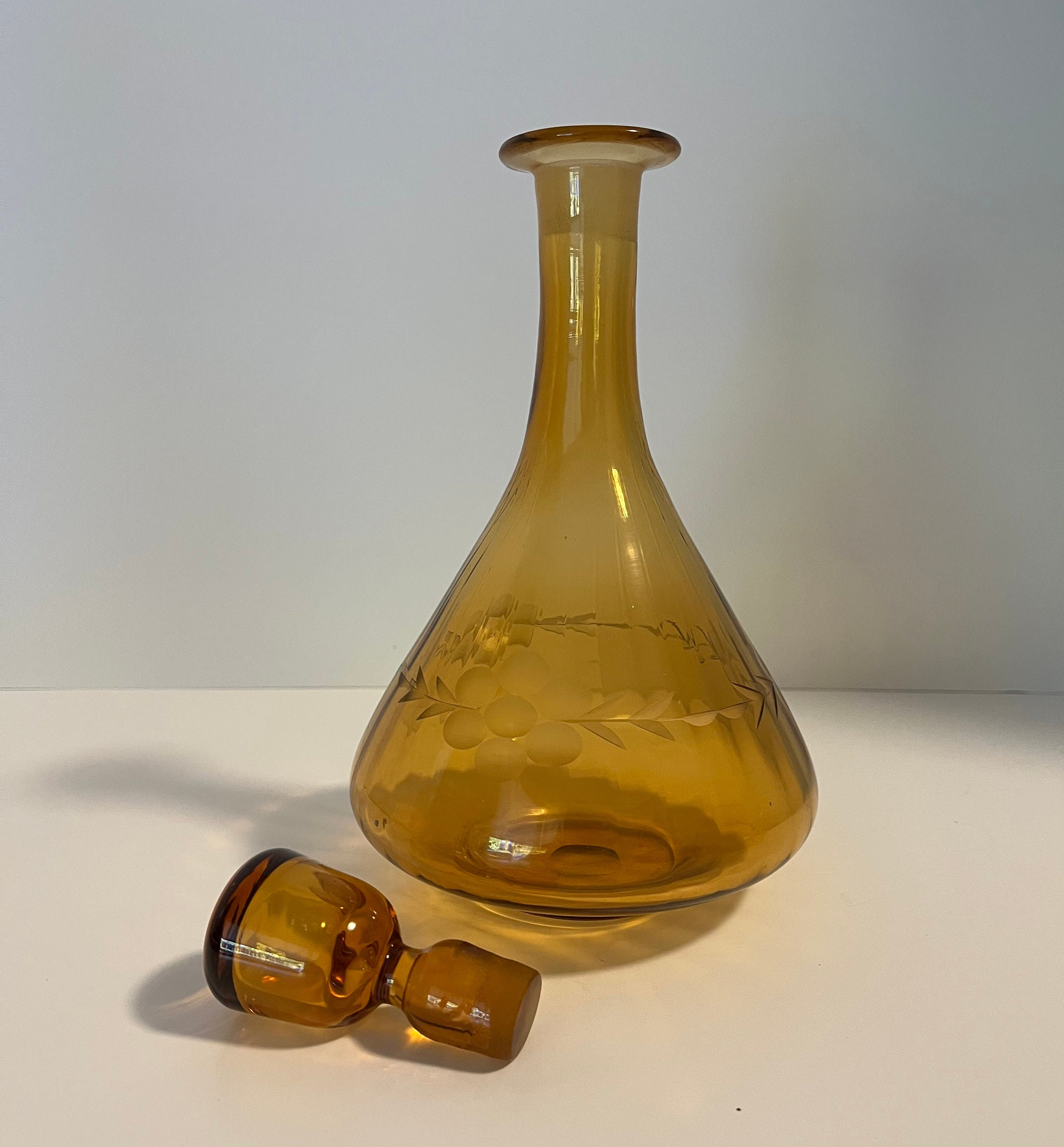 Amber Glass Decanter With Etching - Etsy