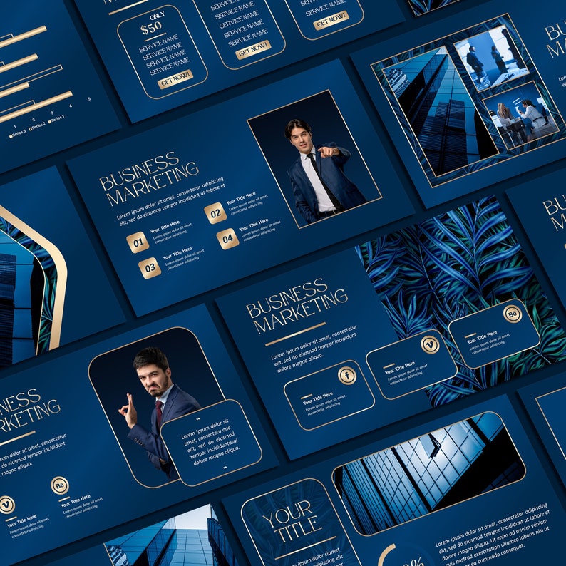Blue Luxury Powerpoint Template | PPT Black and Gold | Business Presentation | Minimalist ...