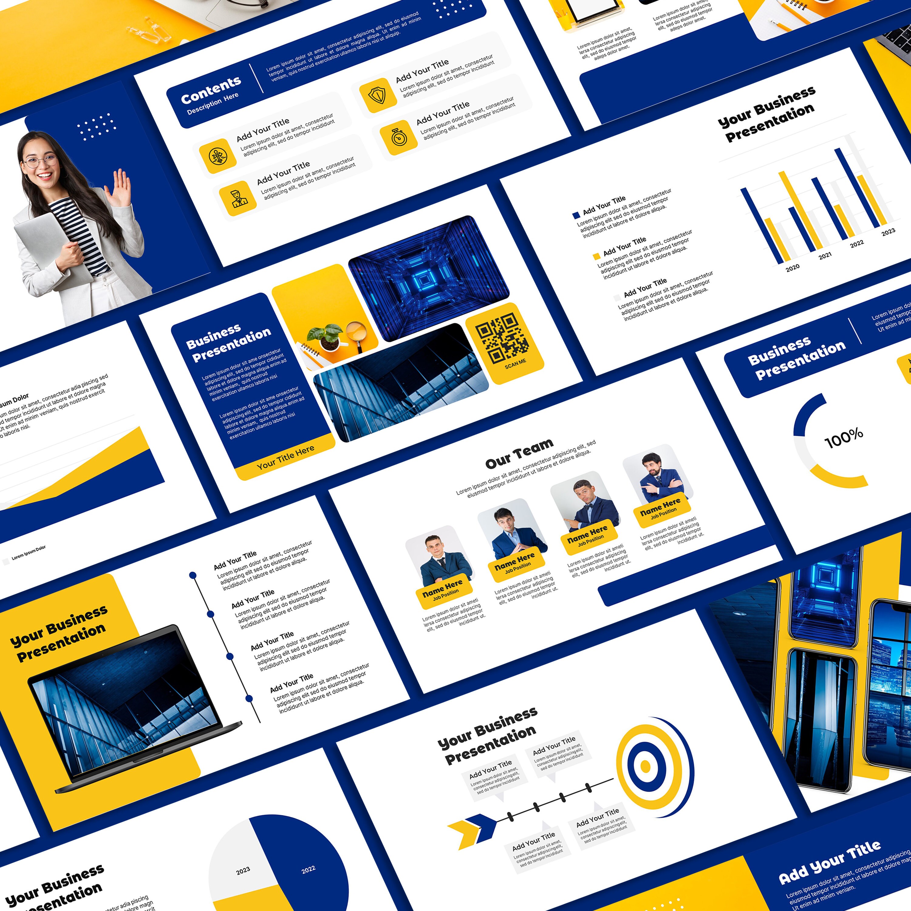 Yellow Blue Powerpoint Template | Report Presentation | Business Slide ...