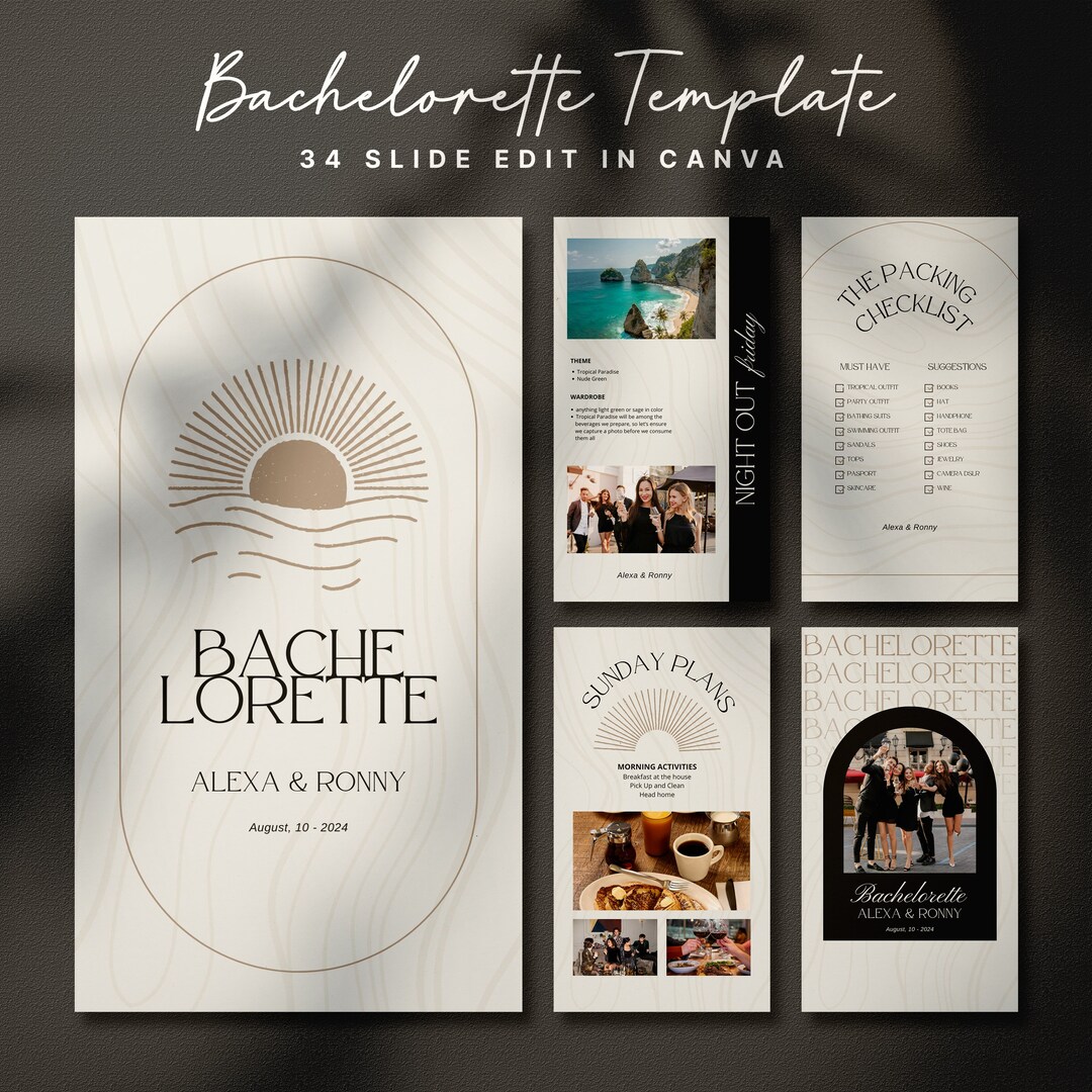 Unique Bachelorette Itinerary Canva | Bachelor Template | Bridesmaid ...