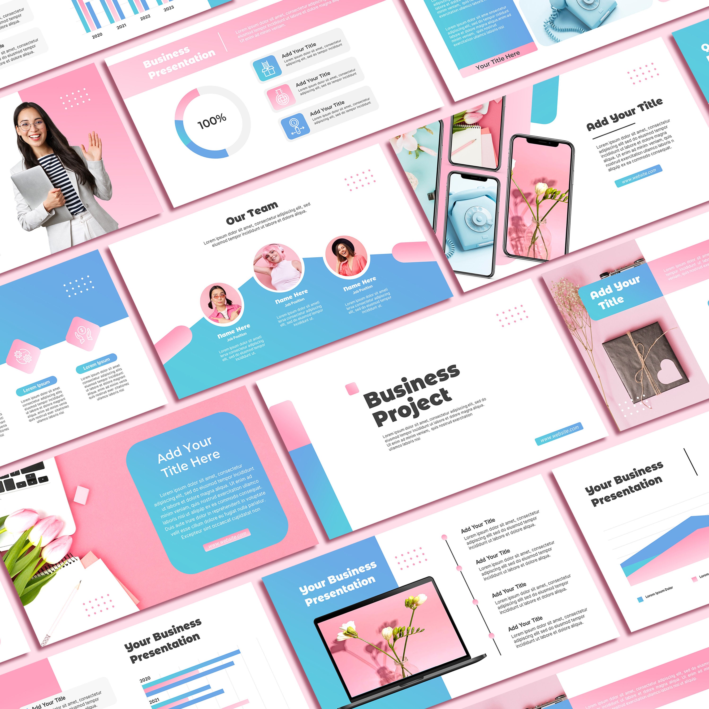 Pink Blue Powerpoint Template | Presentation Slide | Business Strategy ...