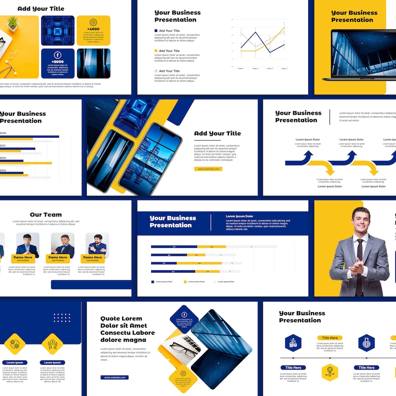 Yellow Blue Powerpoint Template | Report Presentation | Business Slide ...