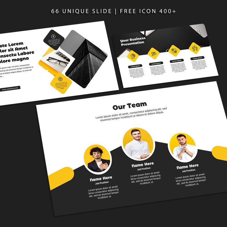 Black Yellow Powerpoint Template | Report Presentation | Business Slide ...