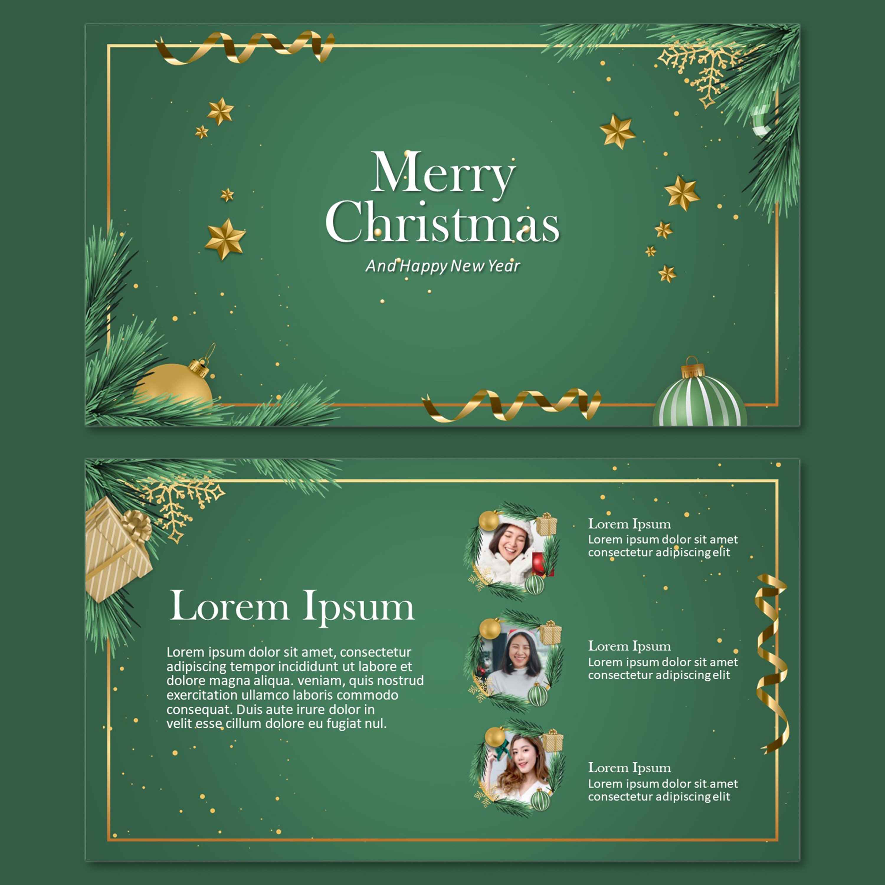 Christmas Powerpoint Template, Presentation Slide, New Year 2026, Green ...