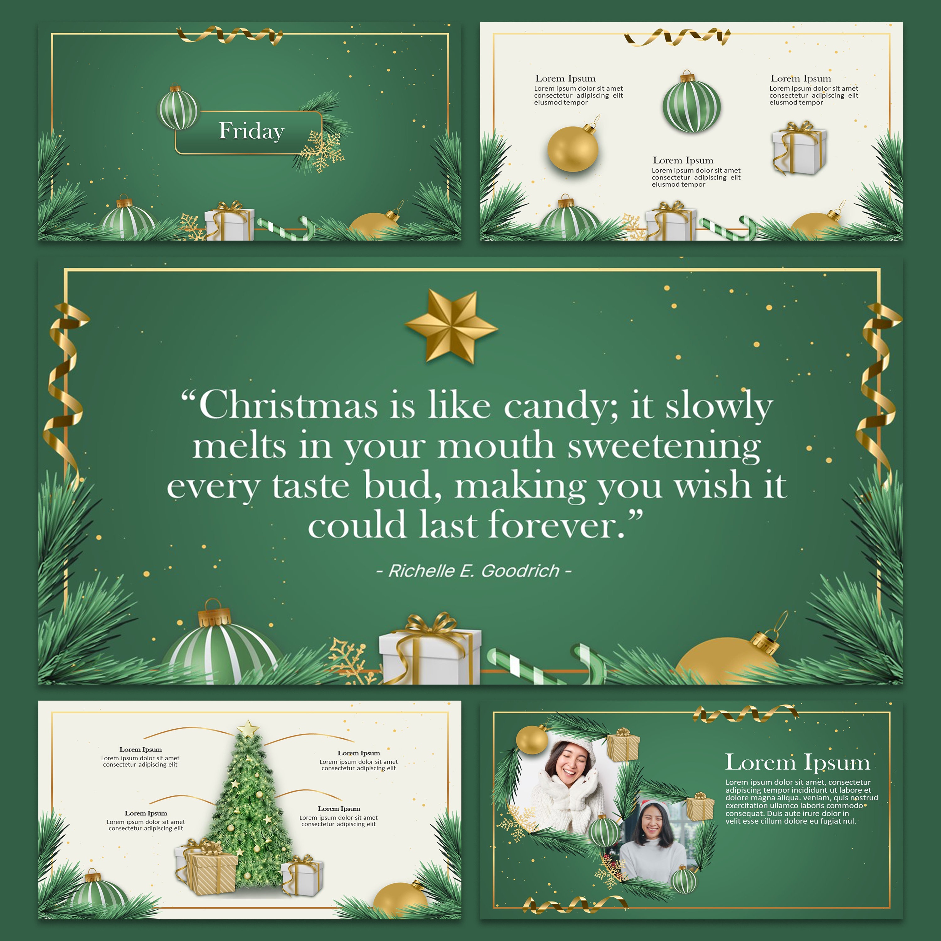 Christmas Powerpoint Template, Presentation Slide, New Year 2026, Green ...