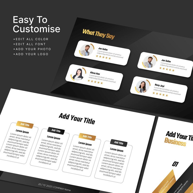 Black and Gold Powerpoint Template | Luxury Business Presentation - Etsy