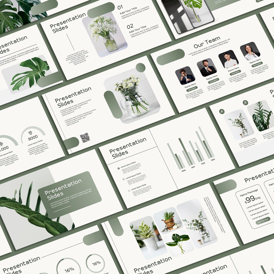 Minimalist Clean Green Plant Business Powerpoint Template - Elegant ...