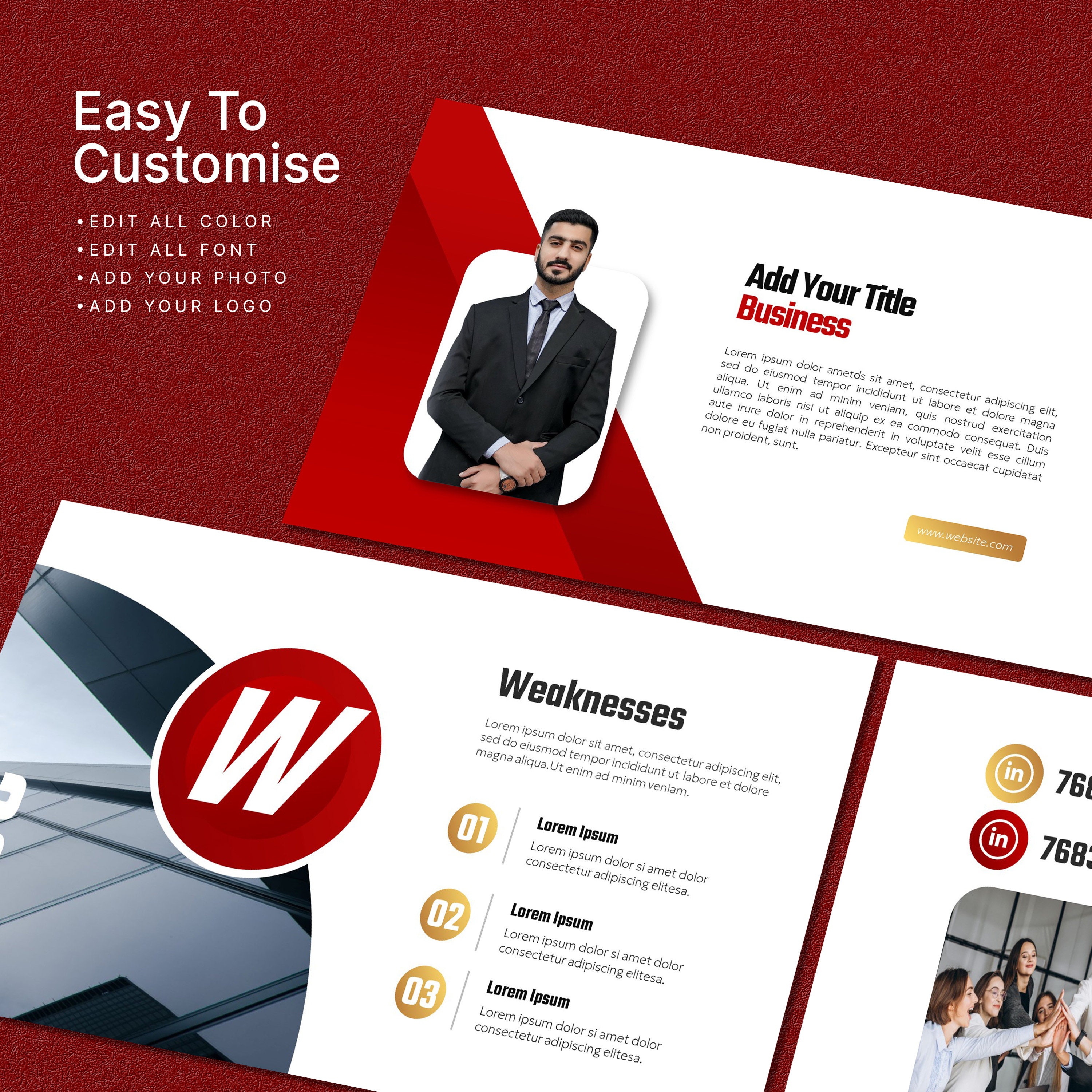 Red and Gold Powerpoint Template Business Presentation PPT Minimalist ...